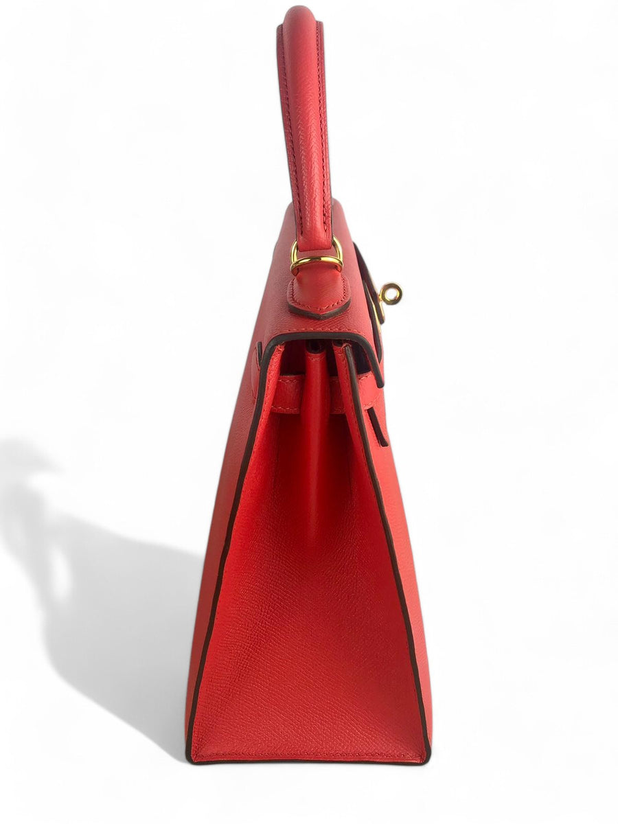 Hermes Kelly 28 Sellier Rouge Tomate Veau Epsom, 24kt Gold-plated Hard ...